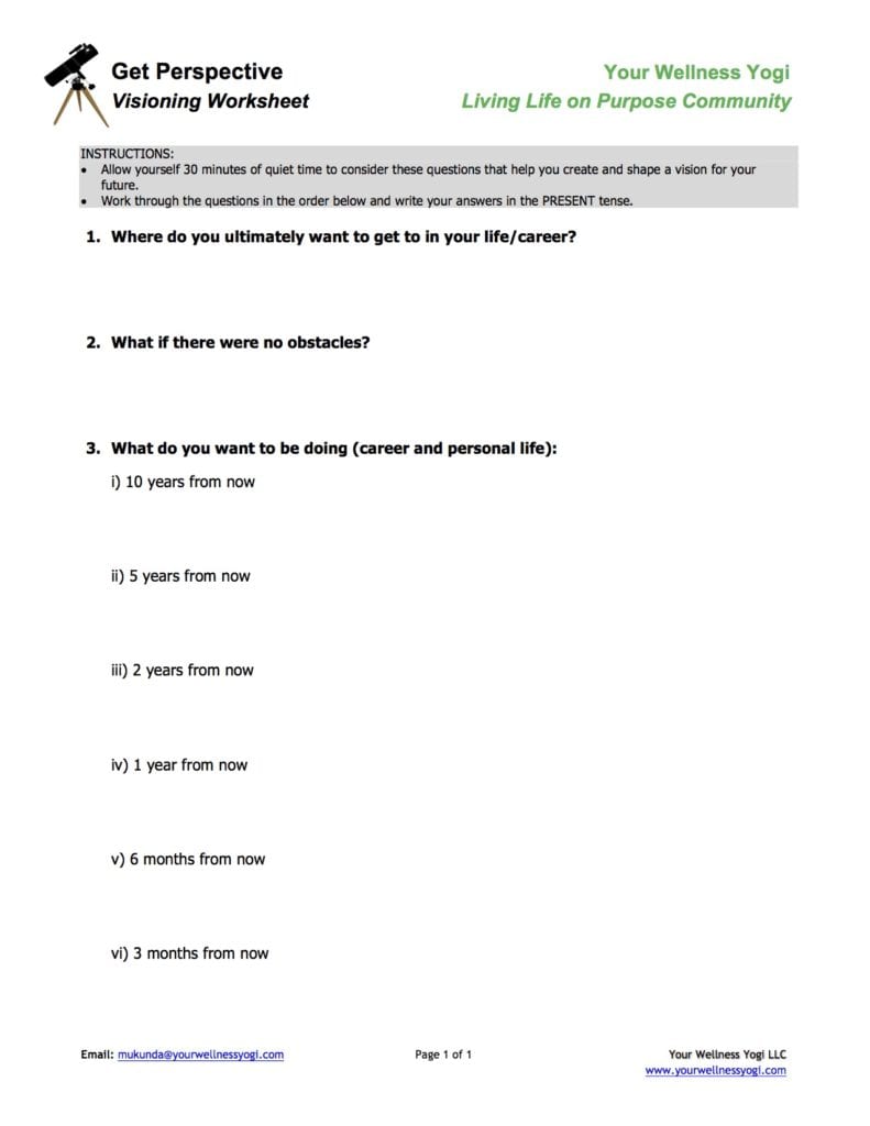 Get Perspective: Visioning Worksheet - Life Coach